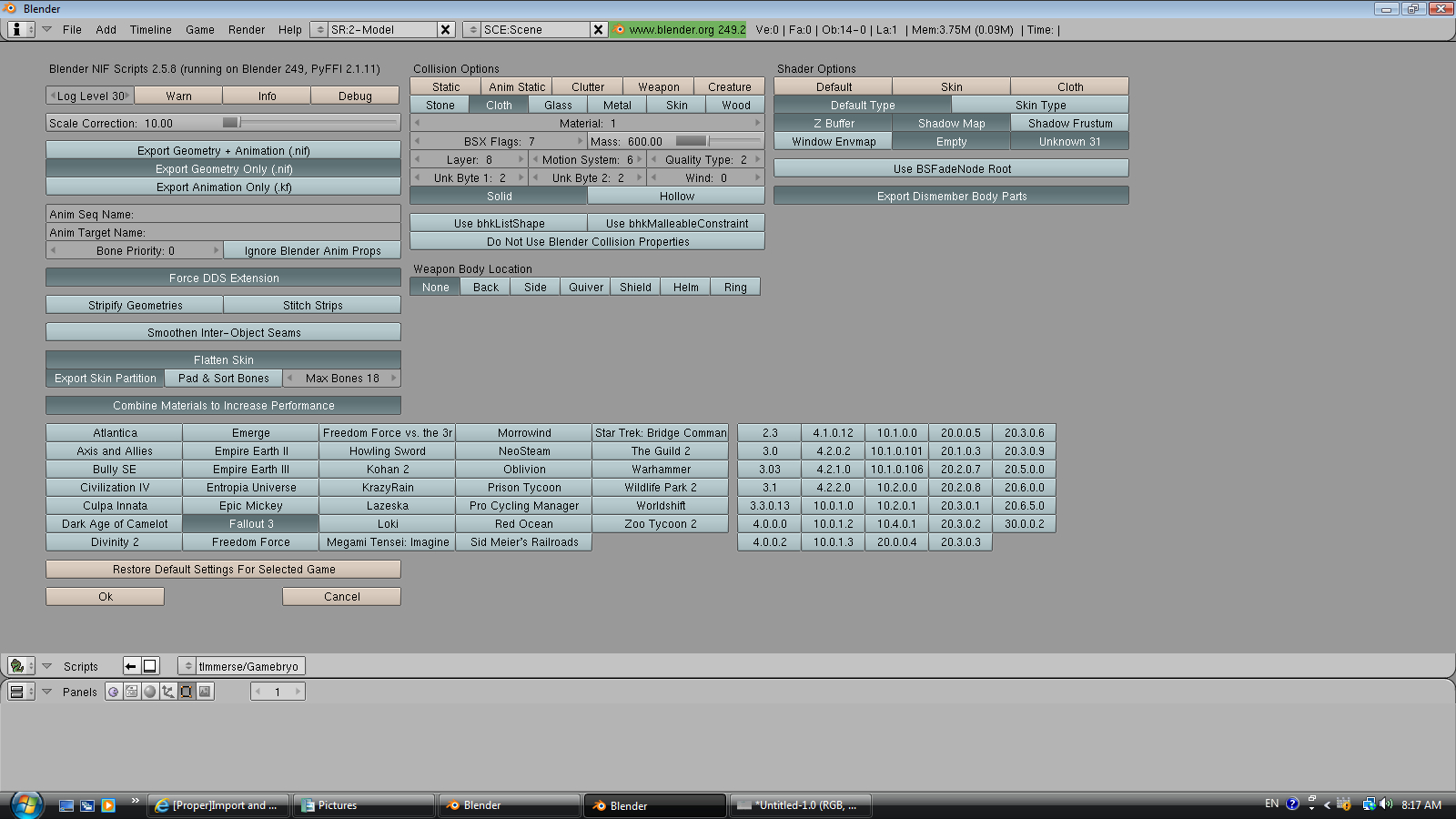 Proper Import And Export Settings For Armor Conversions Fallout Technical Support Loverslab