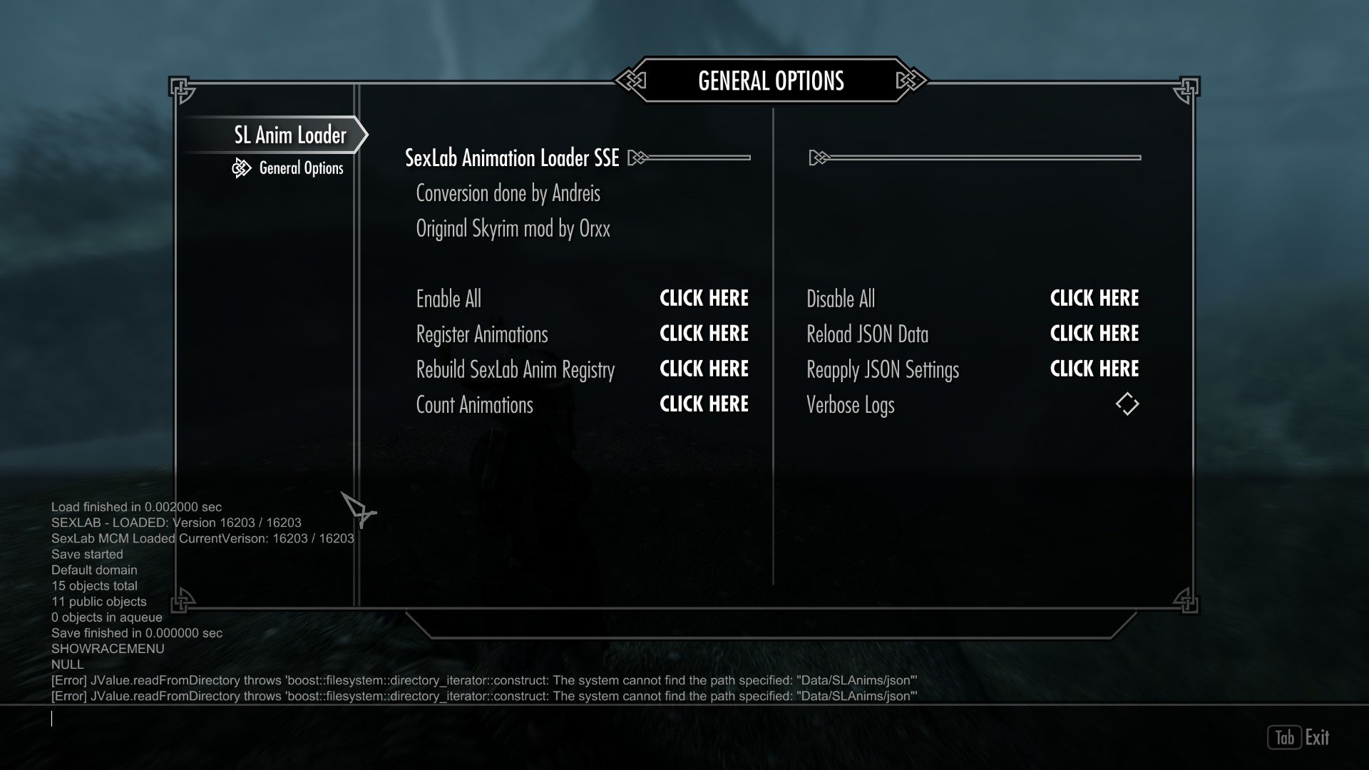Slanimeloader Json Error Console Please Advise Technical Support Sexlab Framework Loverslab