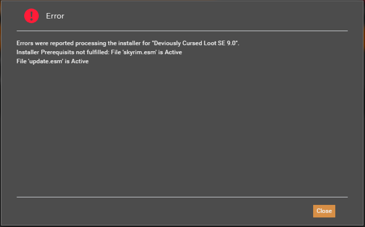 Error Installing Mod On Vortex Deviously Cursed Loot Se 9 0 Technical Support Skyrim