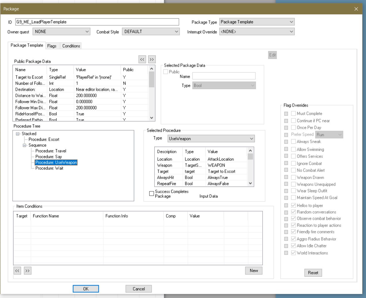 Need help with "UseWeapon" procedure in Lead/Escort AI package ...