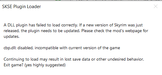 Updating My Mods And Am Stuck With This Error Cbpdll Incompatability 0276