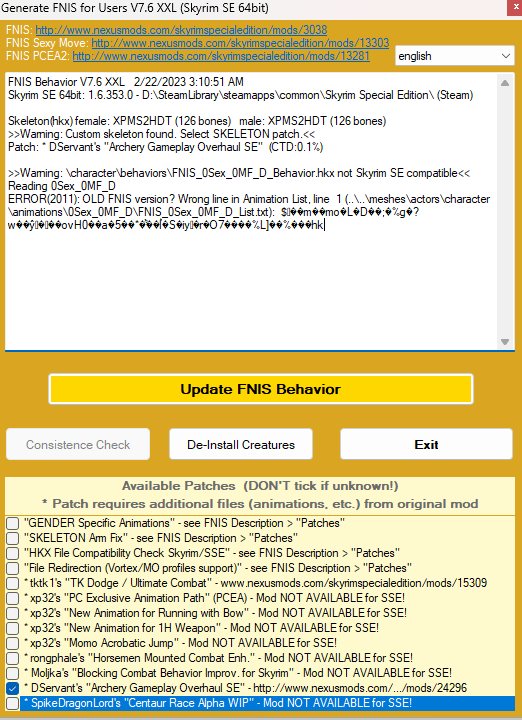 FNIS creature help - Technical Support - Skyrim: Special Edition ...