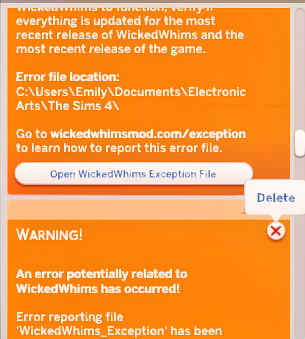 Repeat pop of exceptions after update - Technical Support - WickedWhims - LoversLab