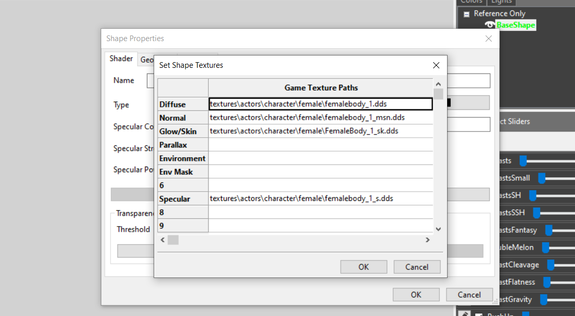 Trying to change some textures in bodyslide but it isn't going well ...