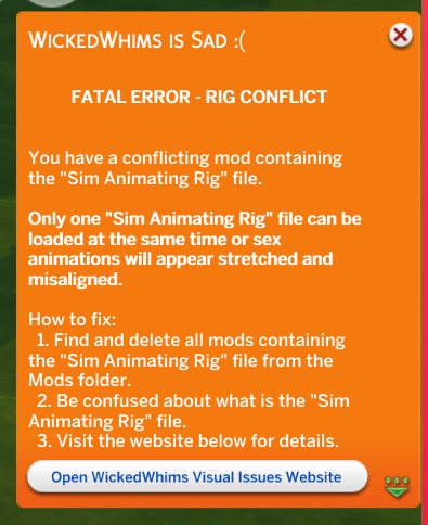 Wicked Whims Animation Rig conflict while no other mod is installed ...