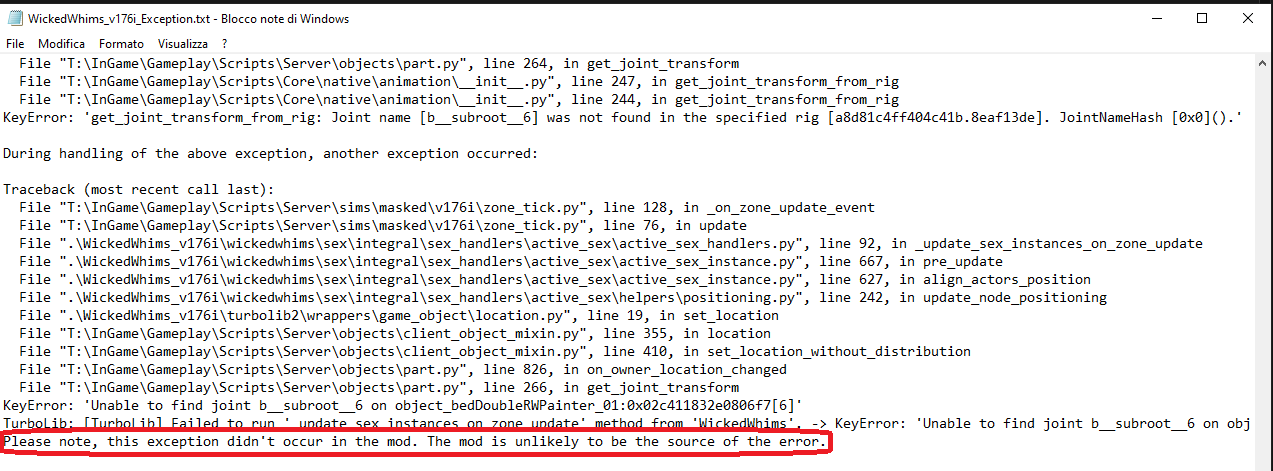 WickedWhims Exception - Technical Support - WickedWhims - LoversLab