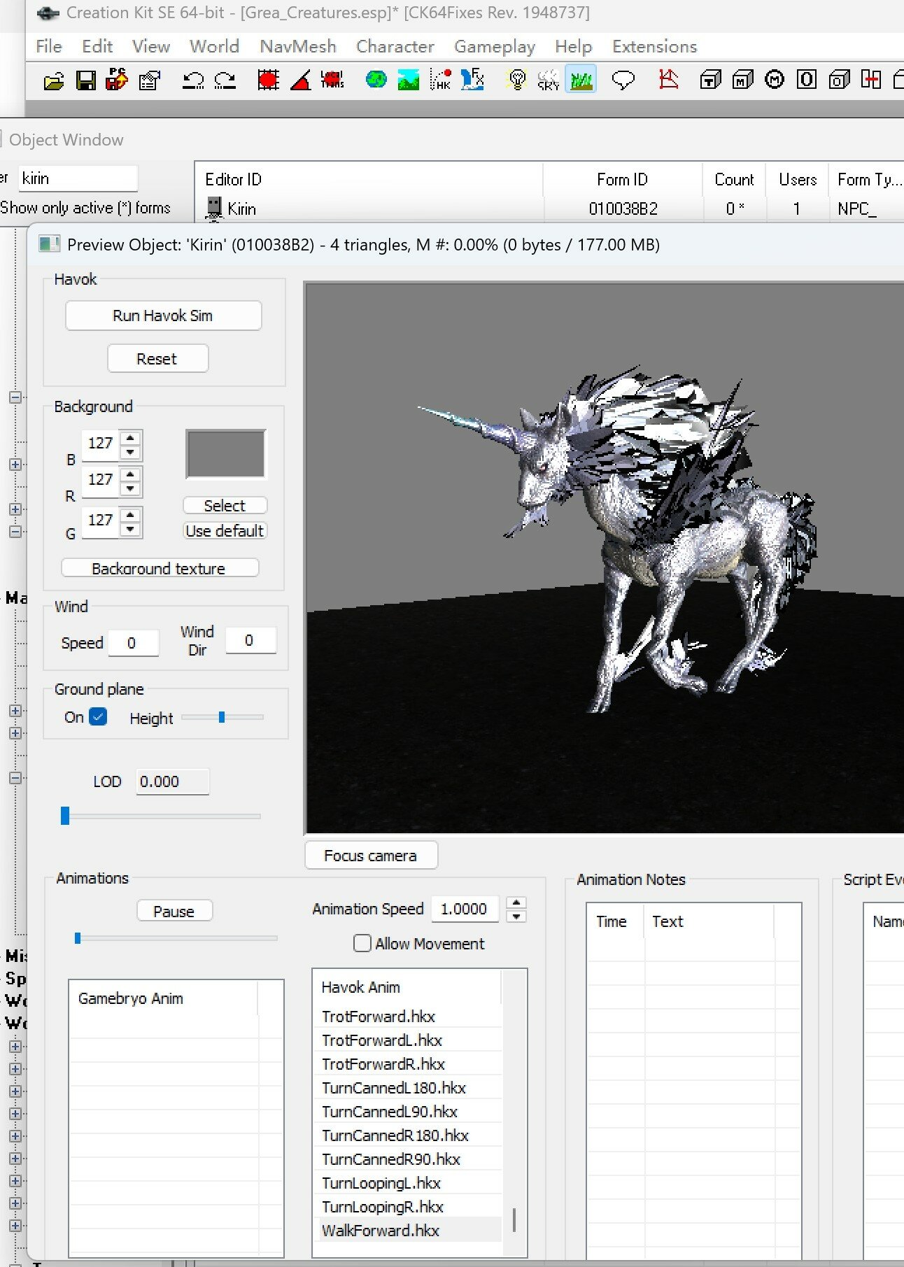 [solved]Questions about custom creature nif. creature show up in creation kit preview, but ...